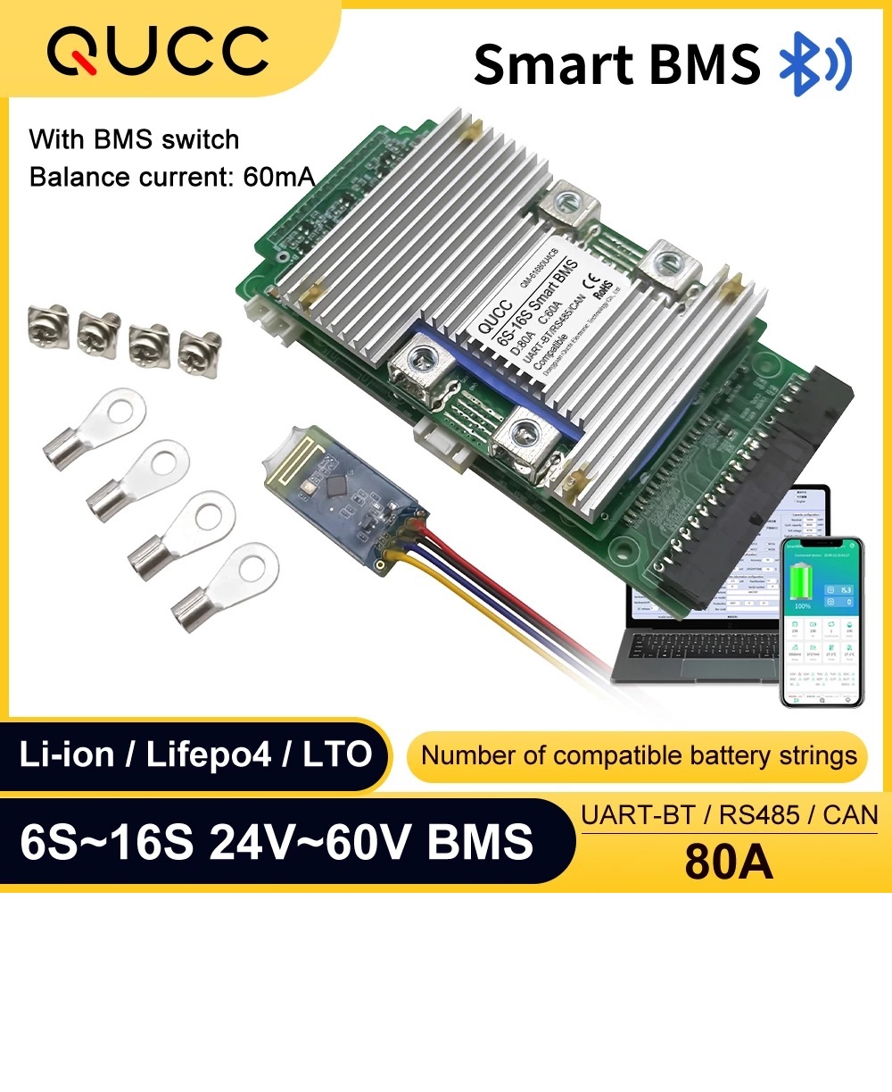 Smart BMS 6S-16S 80A with Bluetooth UART 485 CAN