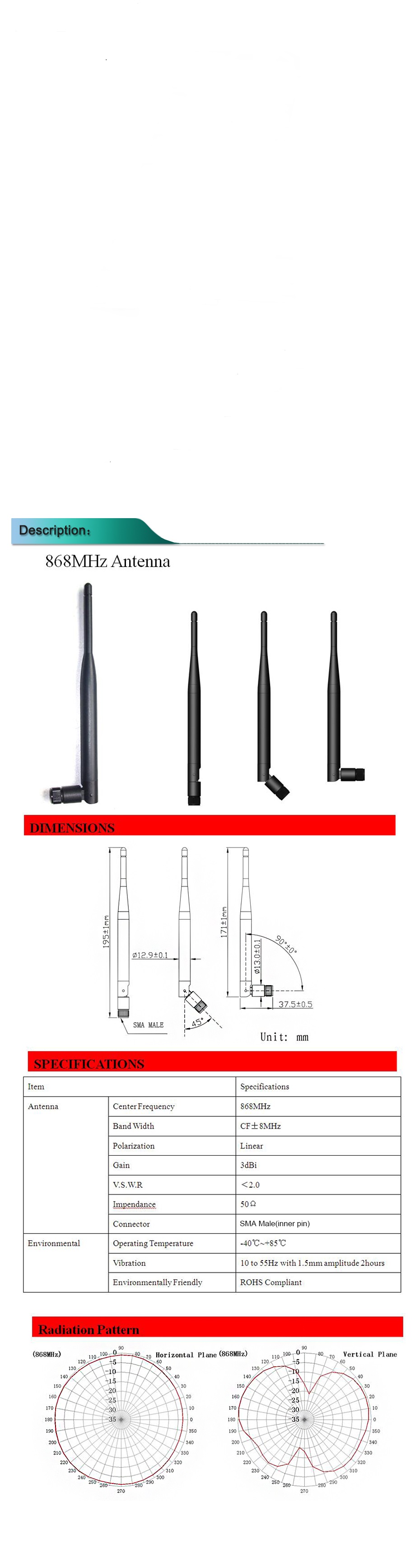 LoRa Antenna 868Mhz RF SMA Male